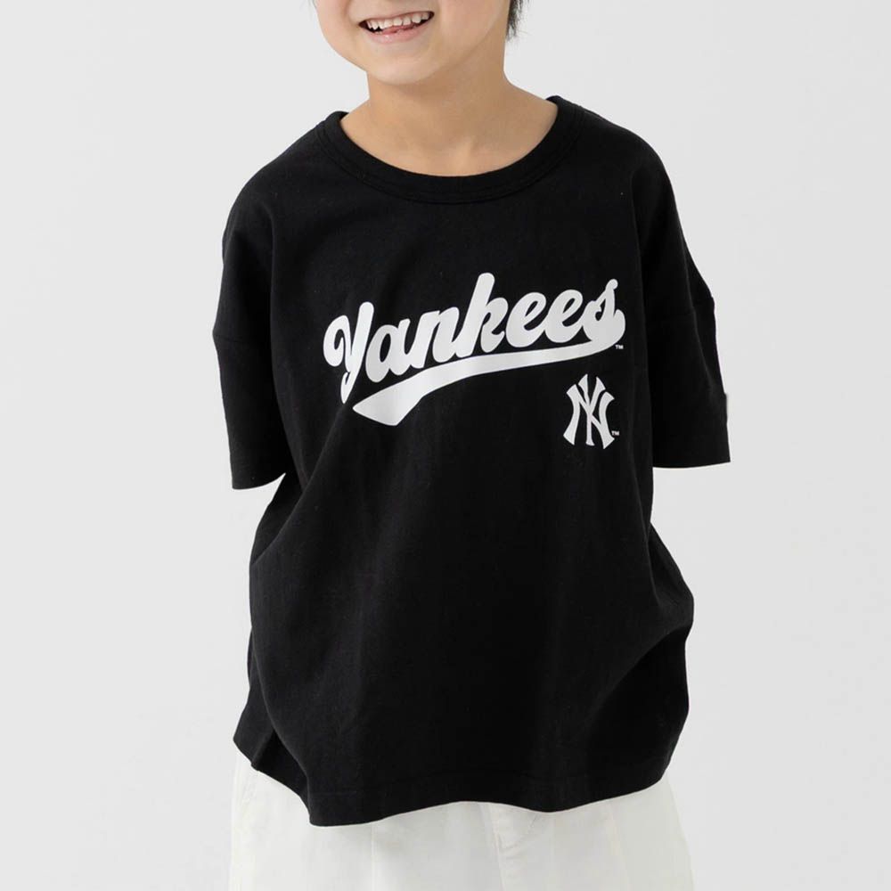 日本 Chil2 - MLB聯名 100%棉落肩短袖上衣-紐約洋基-黑｜媽咪愛