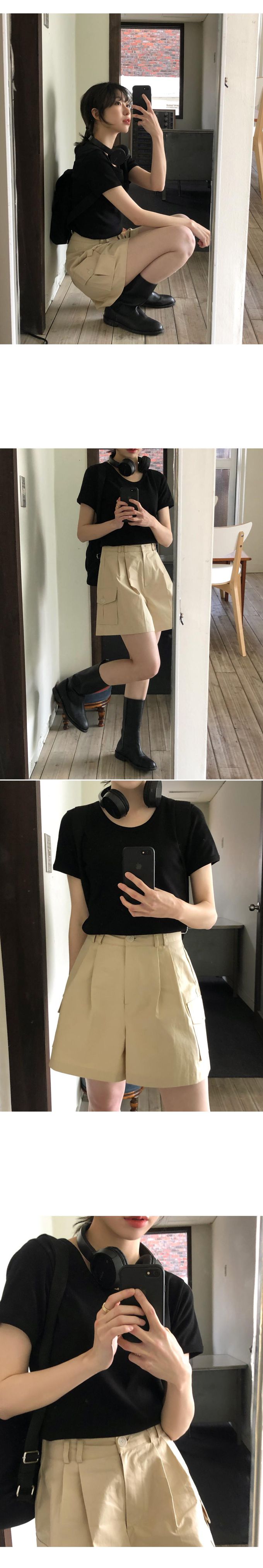 韓國 98doci - 好搭圓領修身後扣短袖上衣-黑｜媽咪愛