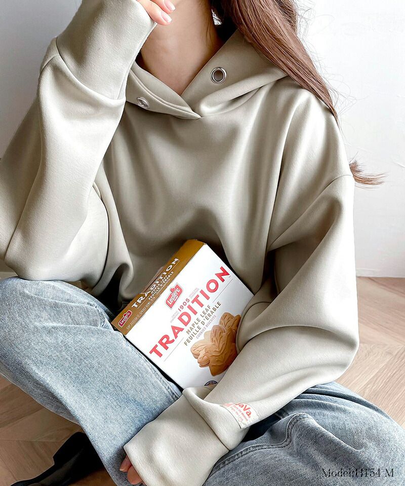 日本 Classical Elf - Java聯名 光澤感長袖開叉帽T-淺灰棕｜媽咪愛