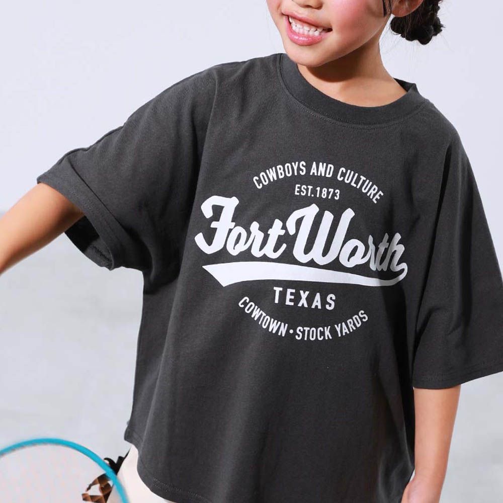 日本 devirock - 100%棉 定番廓型印花短袖上衣-英文logo-黑｜媽咪愛