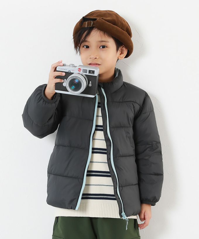 日本 devirock - 輕量纖維立領保暖科技羽絨外套-海軍藍x淺灰｜媽咪愛