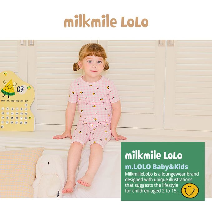 韓國 milkmile LOLO - (聯名款)無螢光棉七分袖家居服/睡衣-卡通兔兔-米X淺粉｜媽咪愛