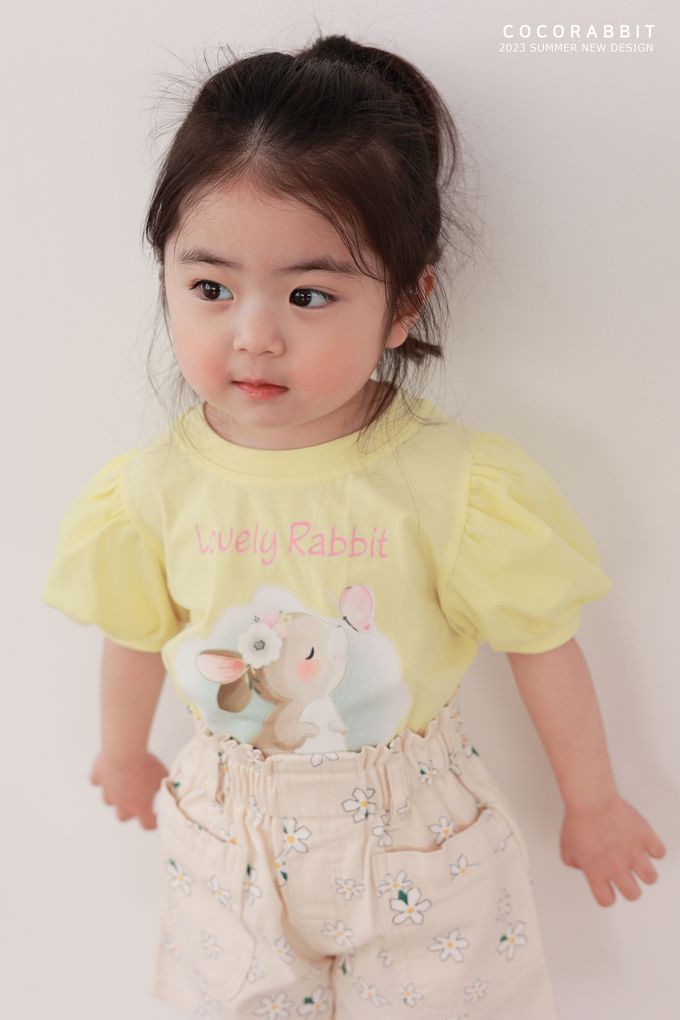 韓國 Coco rabbit - 動物圖印短袖上衣-溫柔兔子-奶油白｜媽咪愛