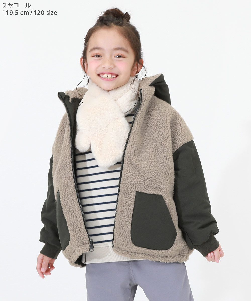 日本 devirock - 4WAY絨毛/桃皮連帽羽絨外套(可機洗)-軍綠x白｜媽咪愛