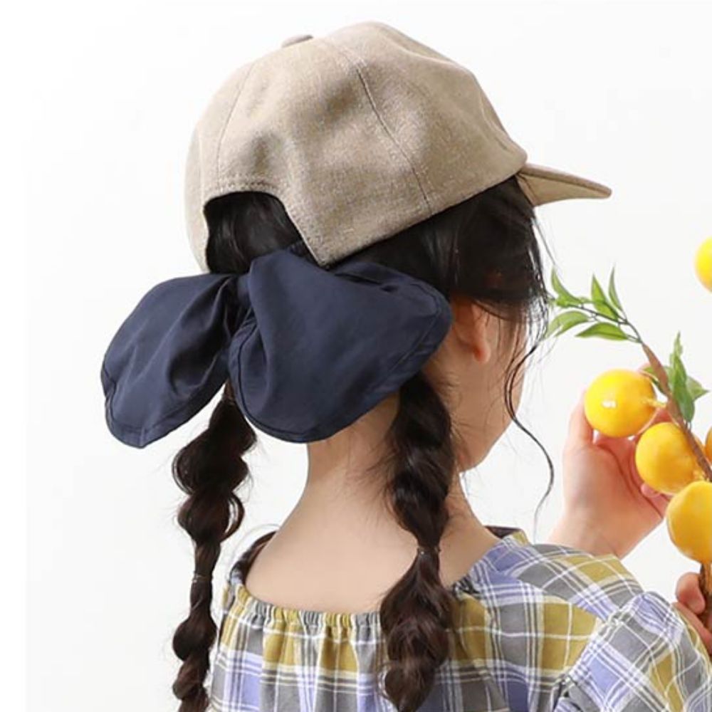 日本 devirock - 2WAY大蝴蝶結防曬鴨舌帽-素色-藍x卡其-直播專屬｜媽咪愛