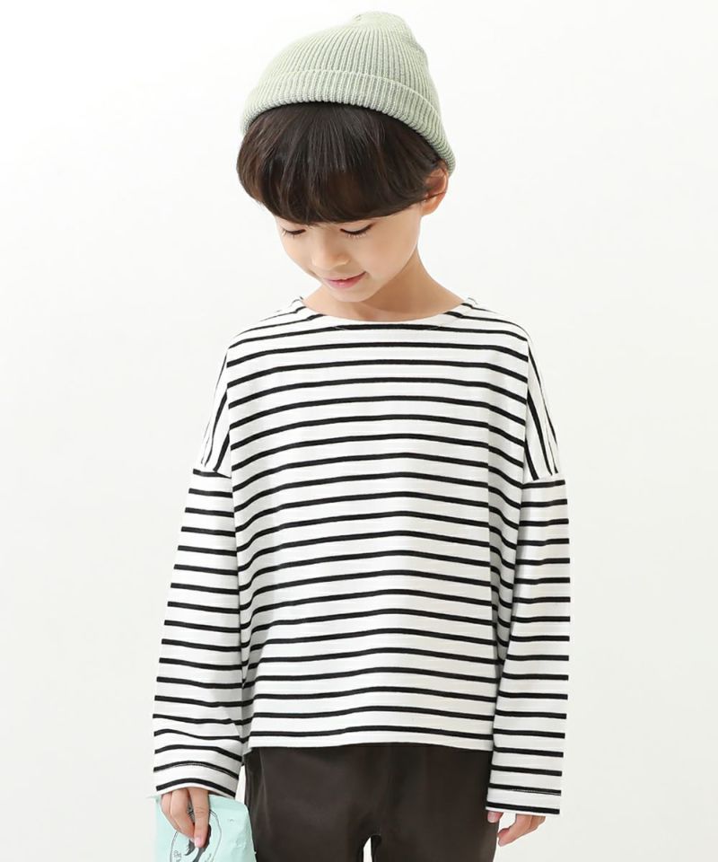 日本 devirock - 100%棉 圓領薄長袖上衣-條紋-粉紫x白｜媽咪愛