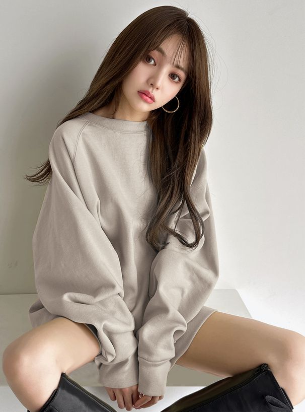 日本 GRL - 圓領內刷毛落肩長袖上衣-薰衣草 (F)｜媽咪愛