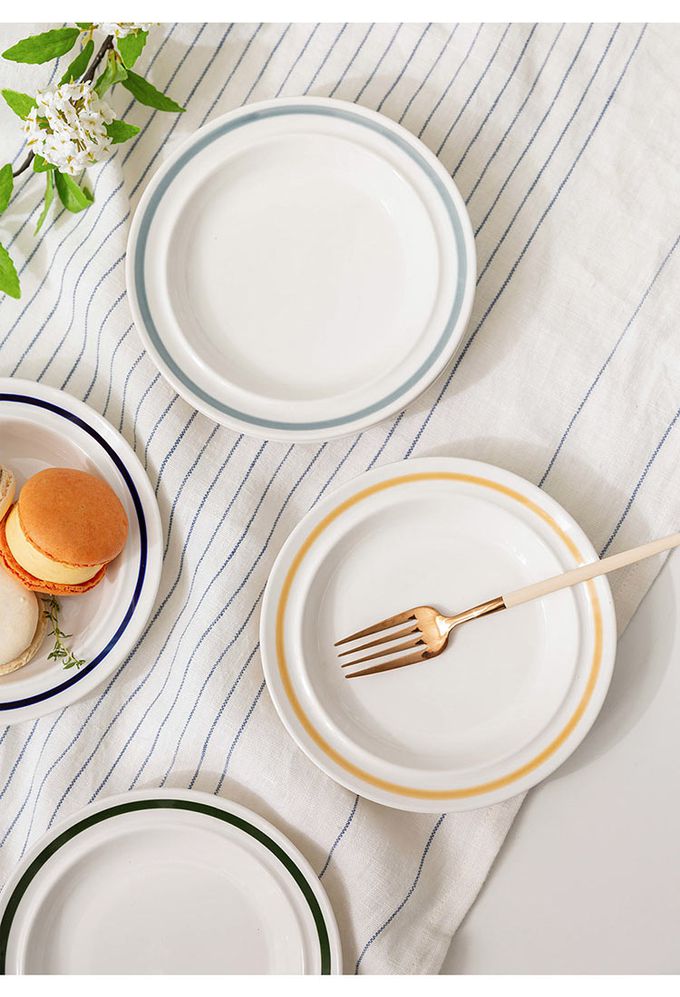 韓國 SSUEIM - RETRO系列極簡ins陶瓷淺盤2件組15cm (深藍)｜媽咪愛