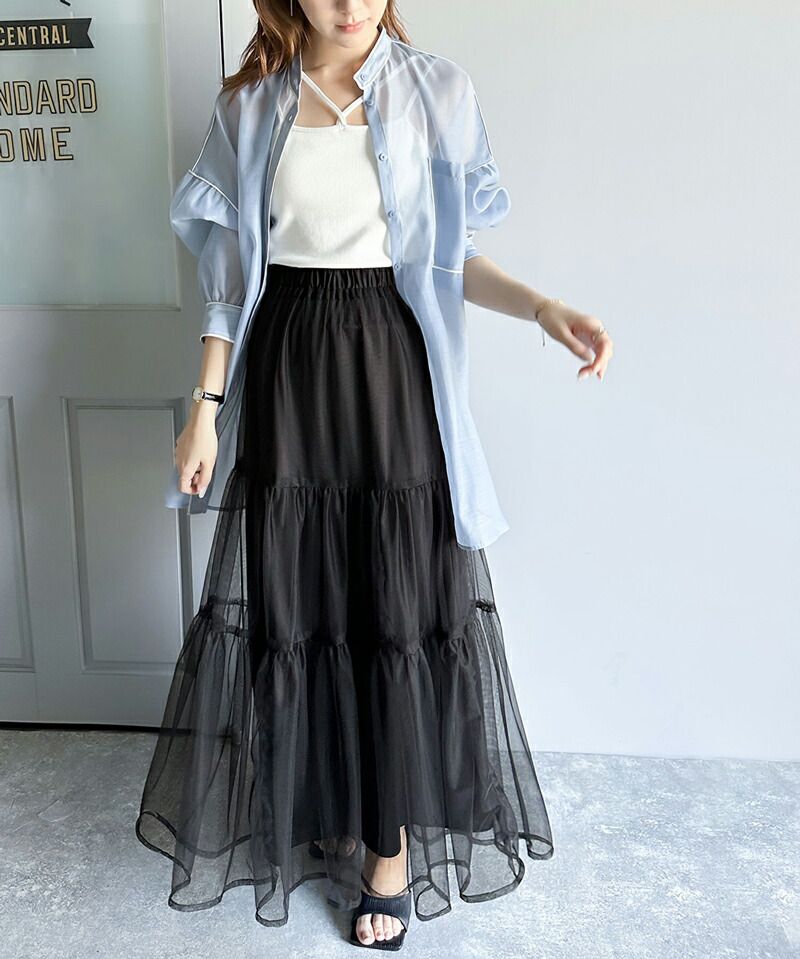 日本 Classical Elf - 百搭浪漫層次修身紗裙-軍綠｜媽咪愛