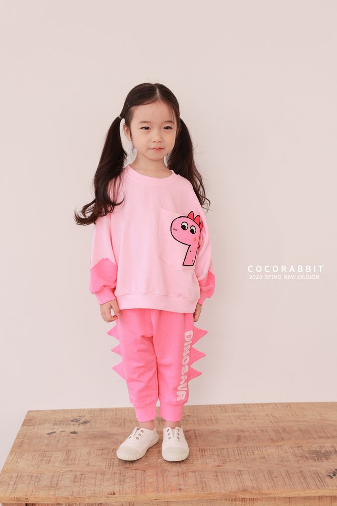 韓國 Coco rabbit - 恐龍毛繡口袋裝飾長袖上衣-藍｜媽咪愛