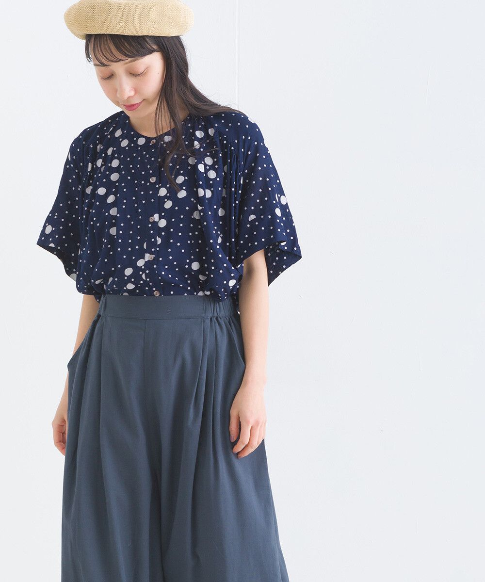 日本 Lupilien - 100%嫘縈 圓點印花大寬袖上衣-米白｜媽咪愛