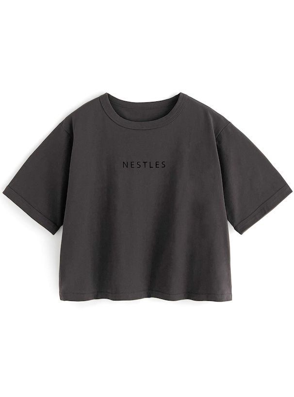 日本 GRL - 100％棉 LOGO短袖上衣-深灰 (F)｜媽咪愛