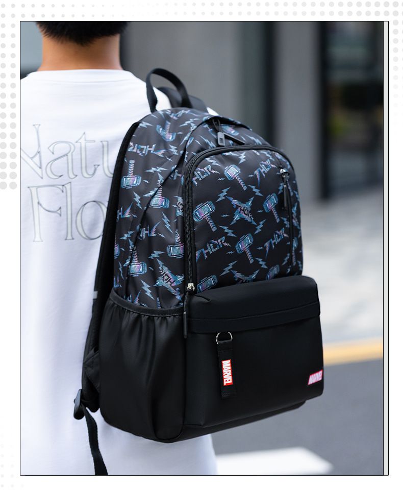 卡通防水耐磨大容量後背包/書包-卡通人物雷神-雷神之鎚-黑色 (建議110-135cm)-30x19x46cm｜媽咪愛