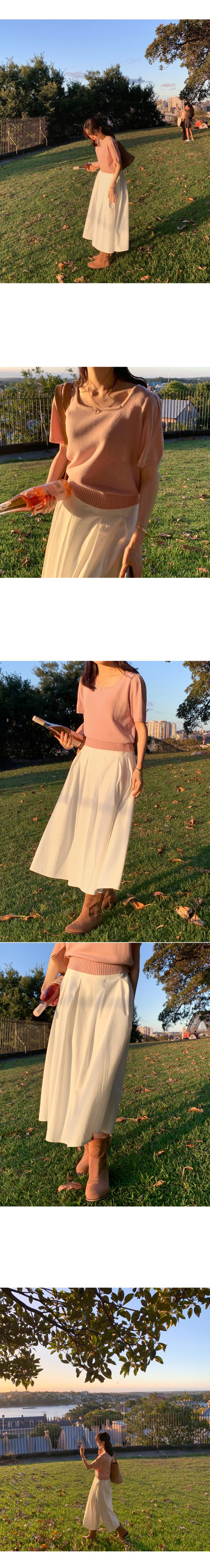 韓國 98doci - 淑女鬆緊腰抓褶長圓裙-象牙白｜媽咪愛