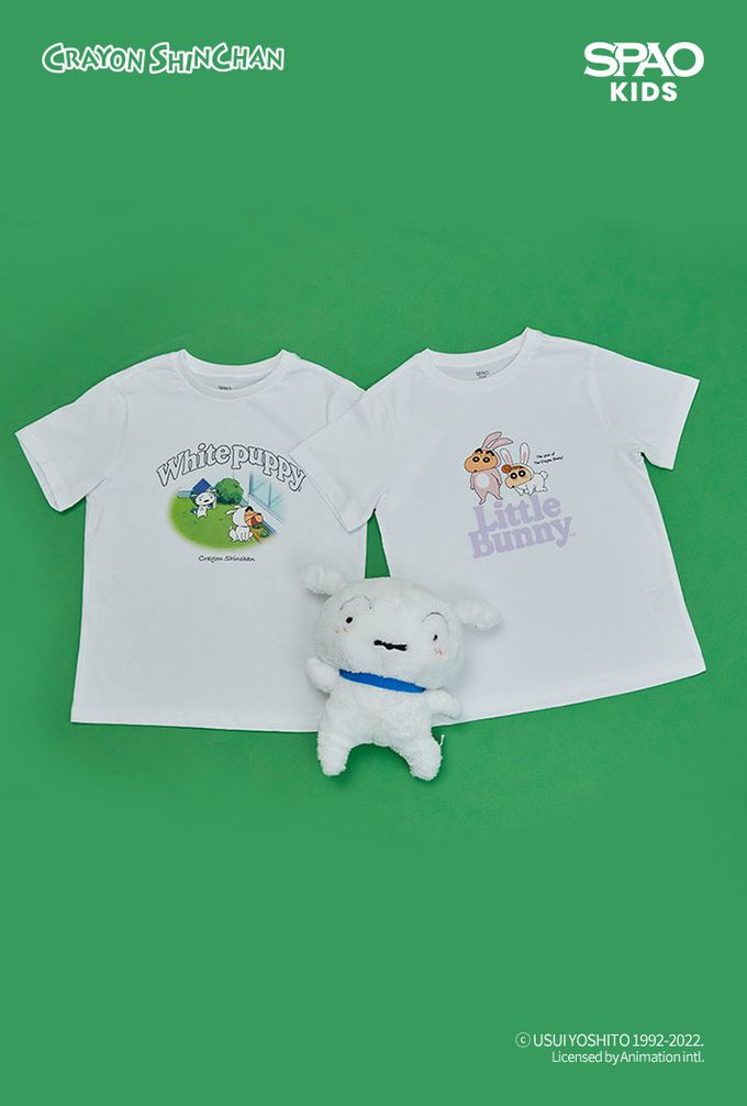韓國童裝代購 - SPAO KIDS聯名短袖上衣-卡通人物小新小葵-白｜媽咪愛