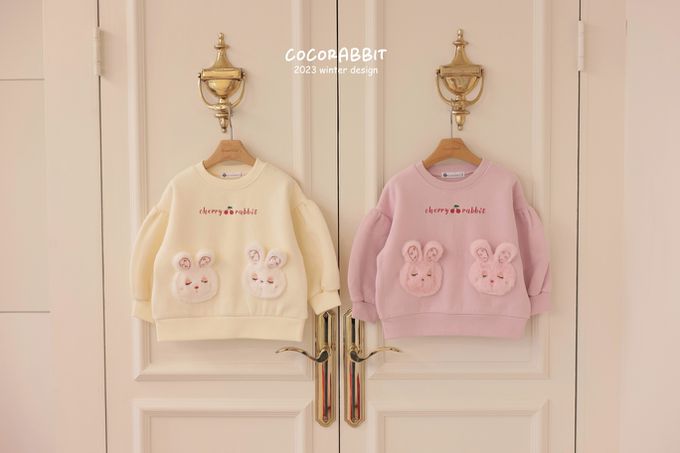 韓國 Coco rabbit - (內磨毛)櫻桃毛絨兔兔大學T-粉｜媽咪愛