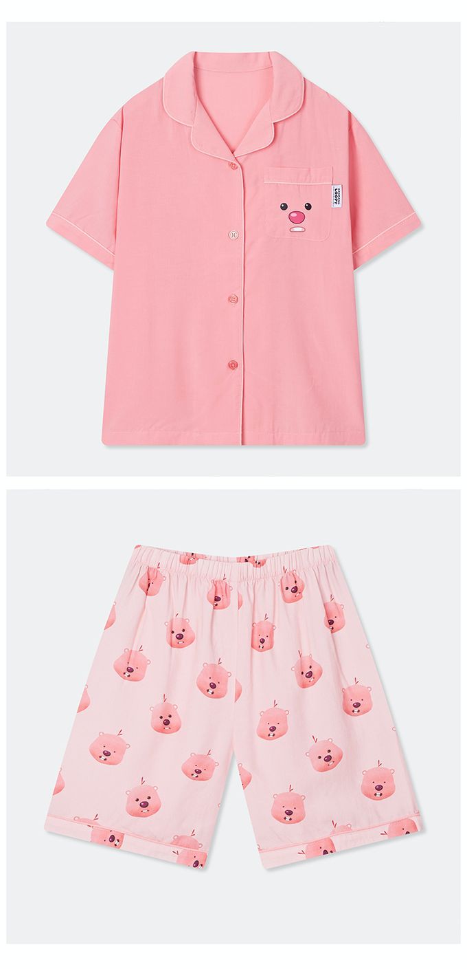 韓國童裝代購 - SPAO KIDS短袖睡衣套裝-卡通人物Loopy-粉｜媽咪愛