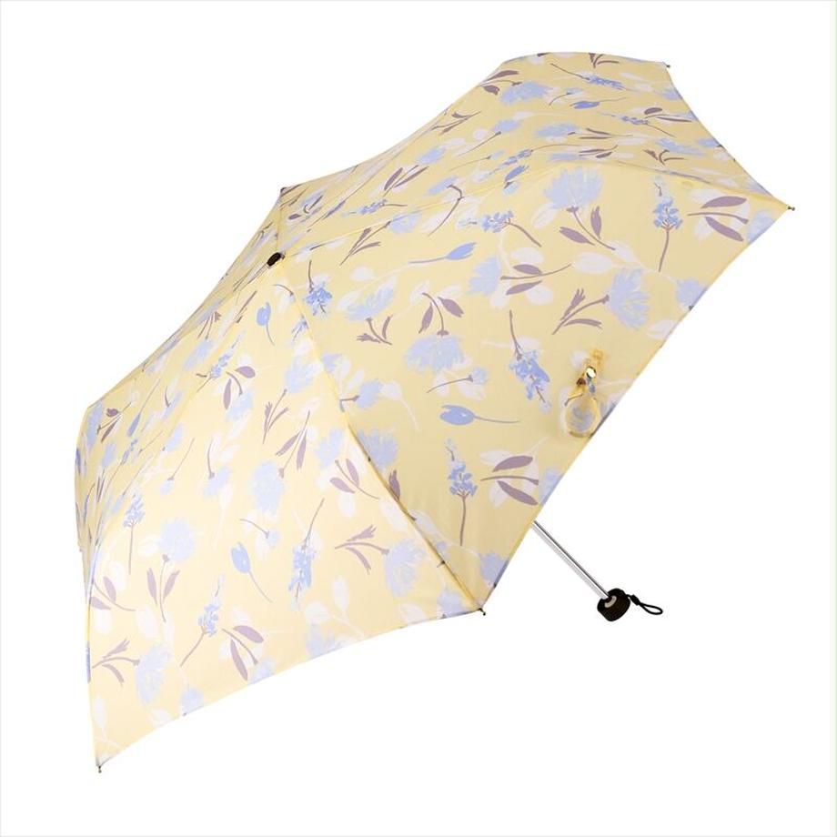 日本 nifty colors - 抗UV輕量 晴雨兩用折疊傘-法式花舞-萊姆黃 (直徑98cm/191g)｜媽咪愛