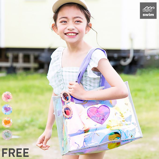 日本 devirock - 獨角獸色系閃亮愛心PVC防水游泳包-白藍系 (27x35x14cm)｜媽咪愛