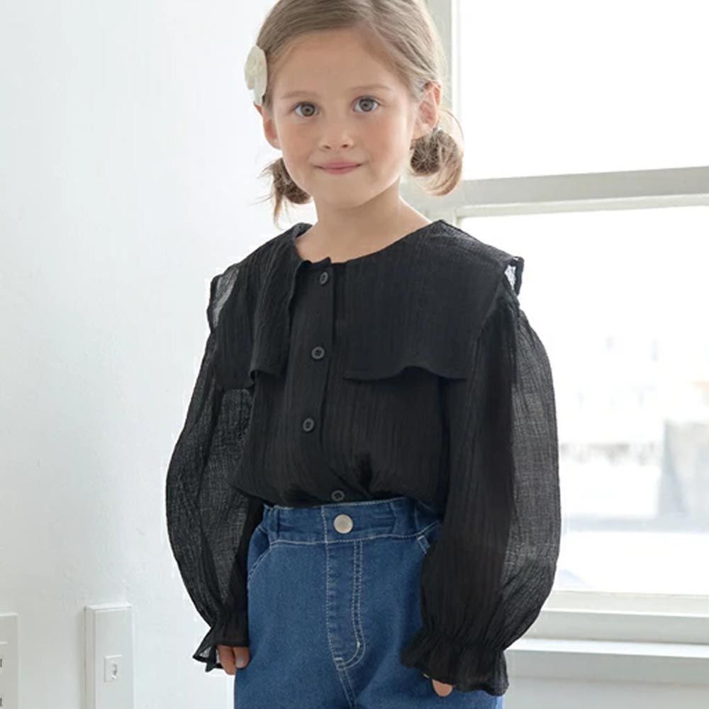 日本 Lycee mine - 2way前後穿甜美水手領襯衫-黑｜媽咪愛