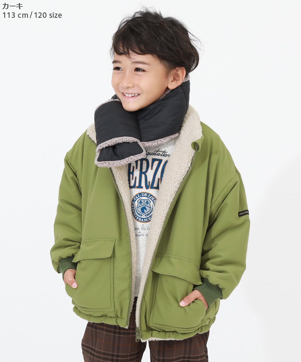 日本 devirock - 4WAY絨毛/桃皮連帽羽絨外套(可機洗)-軍綠x白｜媽咪愛