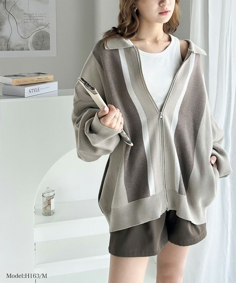 日本 Classical Elf - Java聯名 撞色條紋拉鍊針織薄外套-深藍x紅｜媽咪愛