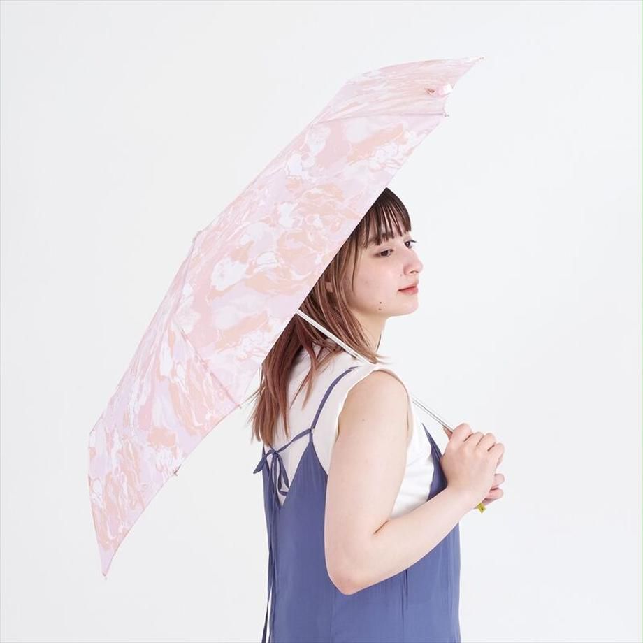 日本 nifty colors - 抗UV輕量 晴雨兩用折疊傘-夢幻波浪-淺米 (直徑98cm/195g)｜媽咪愛