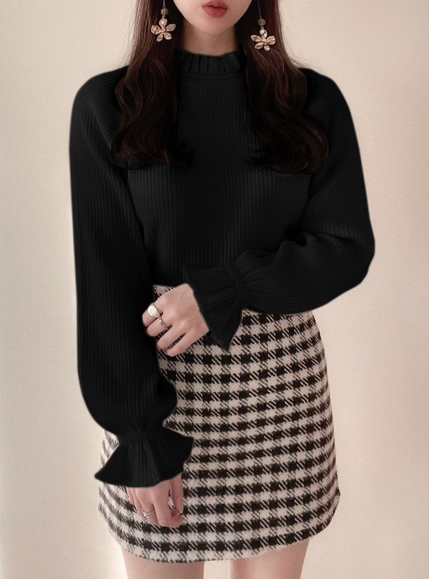 日本 GRL - 糖果袖荷葉領針織上衣-氣質米｜媽咪愛