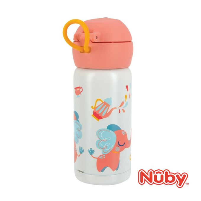 Nuby - 不銹鋼真空直飲杯-316不鏽鋼-粉粉象 (300ml)｜媽咪愛