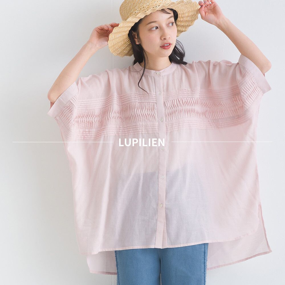 日本 Lupilien - 100%印度棉 細摺透感五分袖襯衫-白色｜媽咪愛