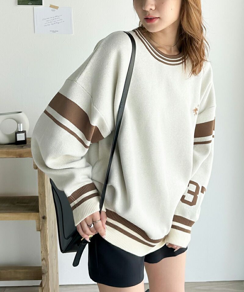 日本 Classical Elf - Java聯名 POLO刺繡寬鬆針織大學T-淺灰｜媽咪愛