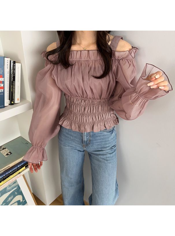 日本 GRL - 2WAY柔美紗拼接糖果袖上衣-象牙杏 (F)｜媽咪愛