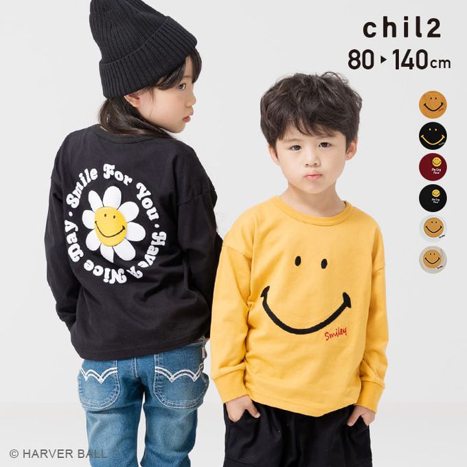 日本 Chil2 - 俏皮印花薄長袖上衣-滿版笑臉-黑｜媽咪愛