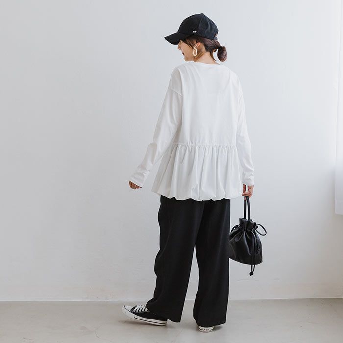 日本 ihuu - 優雅下擺拼接薄長袖上衣-灰黑｜媽咪愛