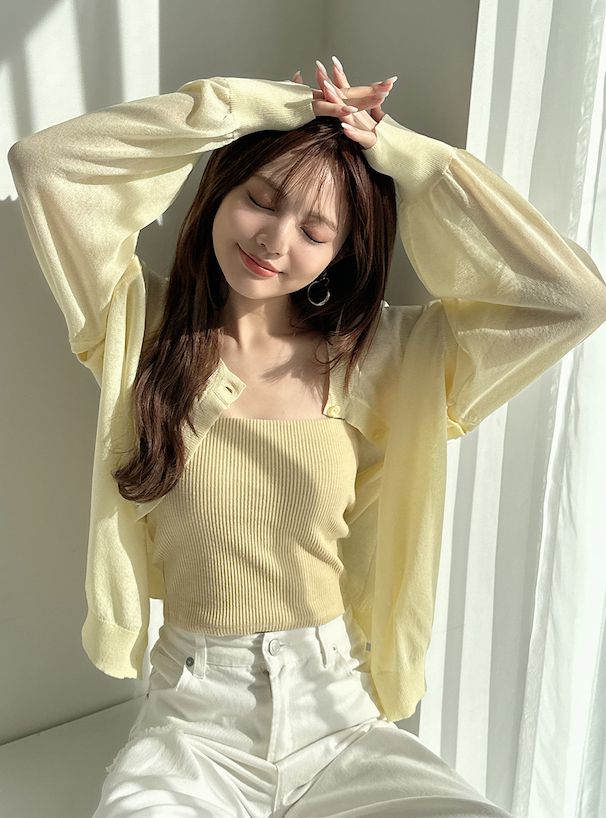 日本 GRL - 2WAY嫘縈混泡泡袖薄外套-奶油黃 (F)｜媽咪愛