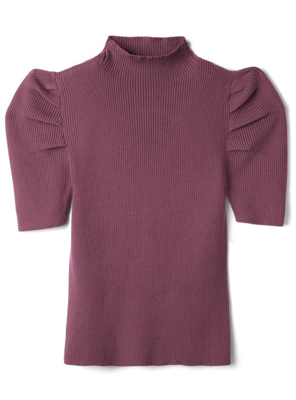 日本 GRL - 氣質小立領羅紋彈性五分袖上衣-煙燻粉｜媽咪愛