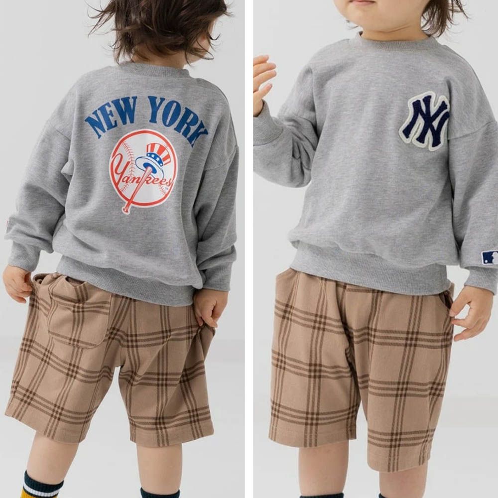 日本 Chil2 - MLB聯名 立體LOGO刺繡長袖上衣-紐約洋基-灰｜媽咪愛
