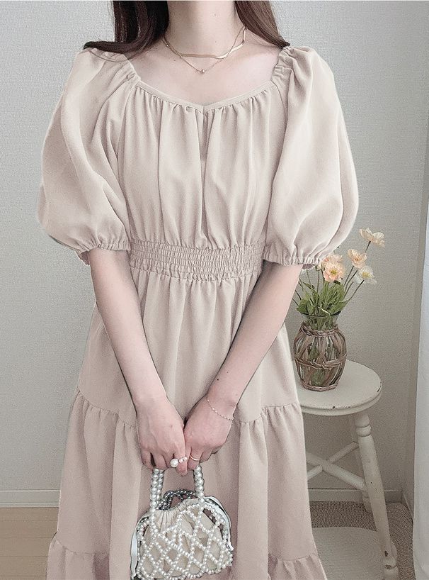 日本 GRL - 2WAY柔美層次收腰泡泡袖洋裝-桃粉 (F)｜媽咪愛