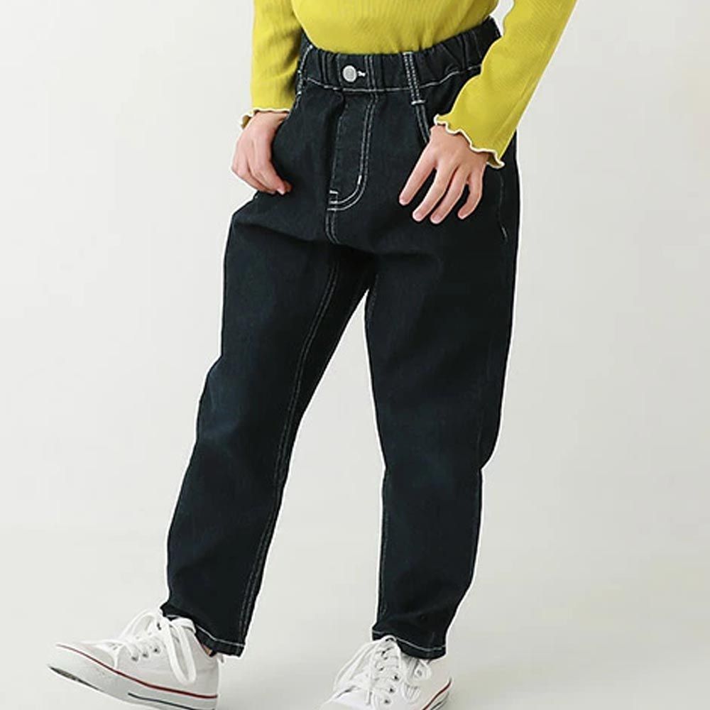 日本 devirock - RAKU DENIM 舒適丹寧褲-錐形-靛藍｜媽咪愛