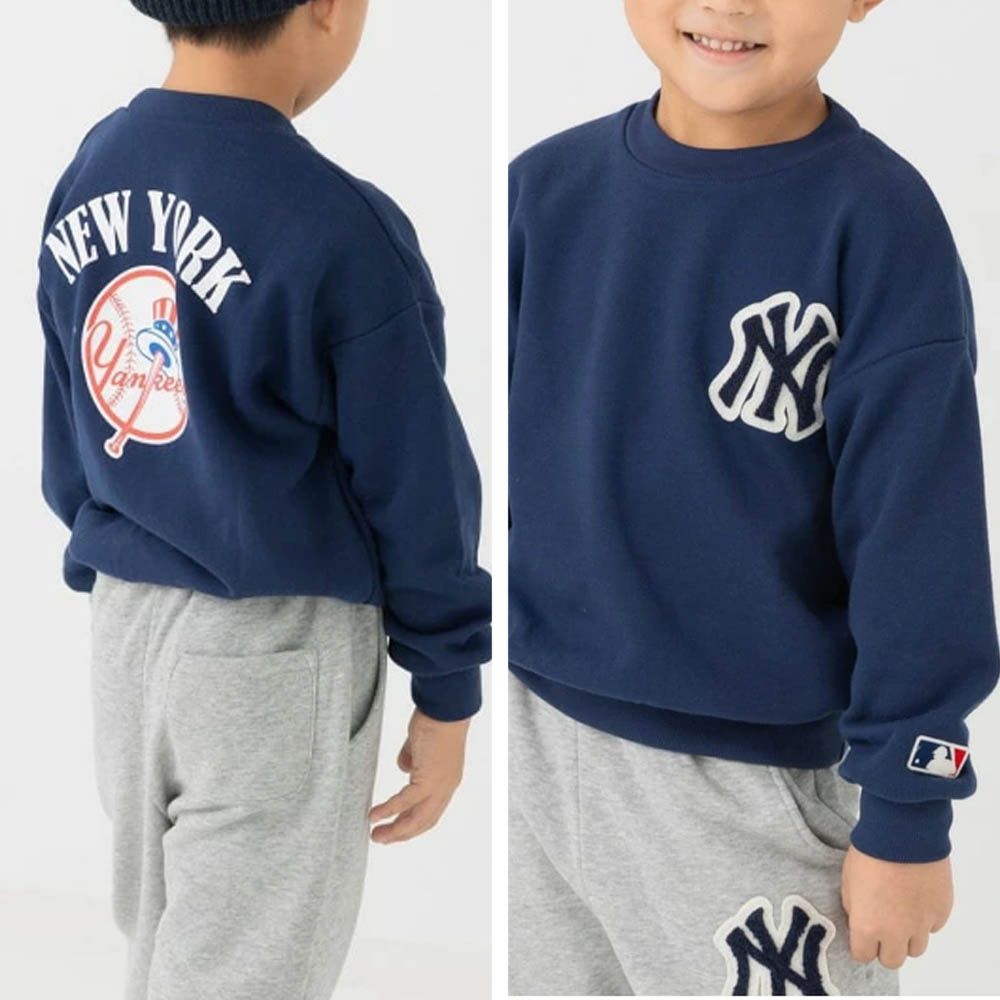 日本 Chil2 - MLB聯名 立體LOGO刺繡長袖上衣-紐約洋基-海軍藍｜媽咪愛