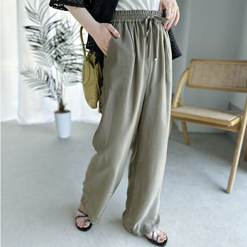 日本 Classical Elf - 透氣親膚垂墜感抽繩寬褲-灰棕｜媽咪愛