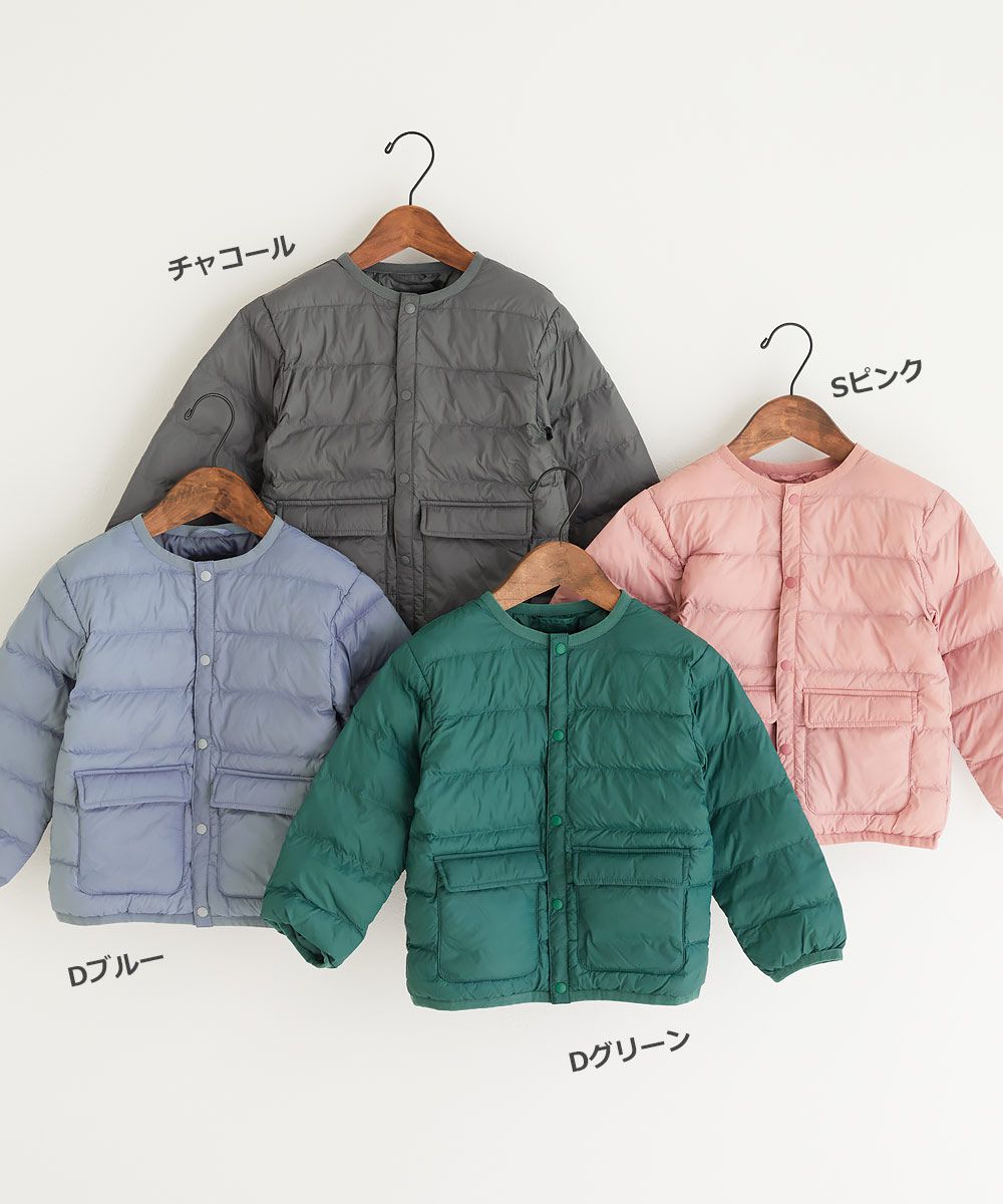 日本 devirock - 圓領大口袋輕量羽絨外套-粉紅｜媽咪愛