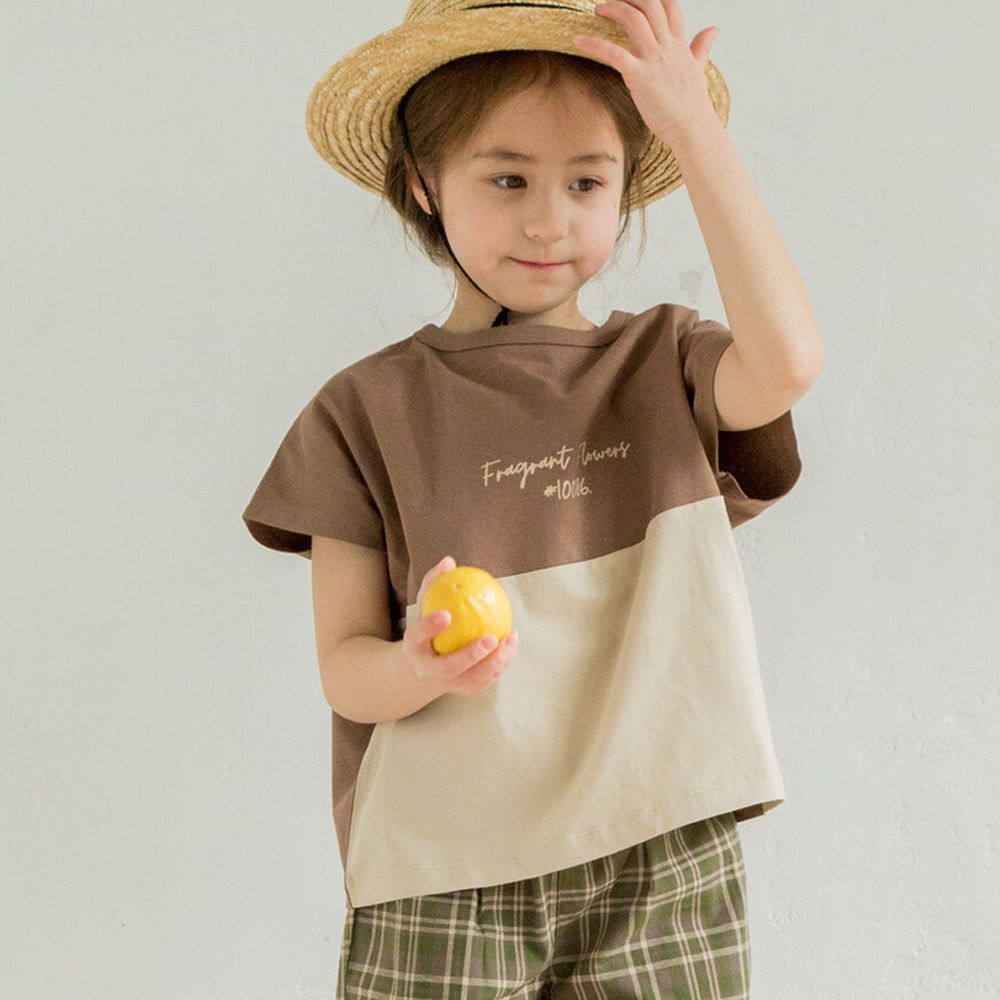 日本 PAIRMANON - 百搭撞色純棉短T-#10086-咖啡X杏｜媽咪愛