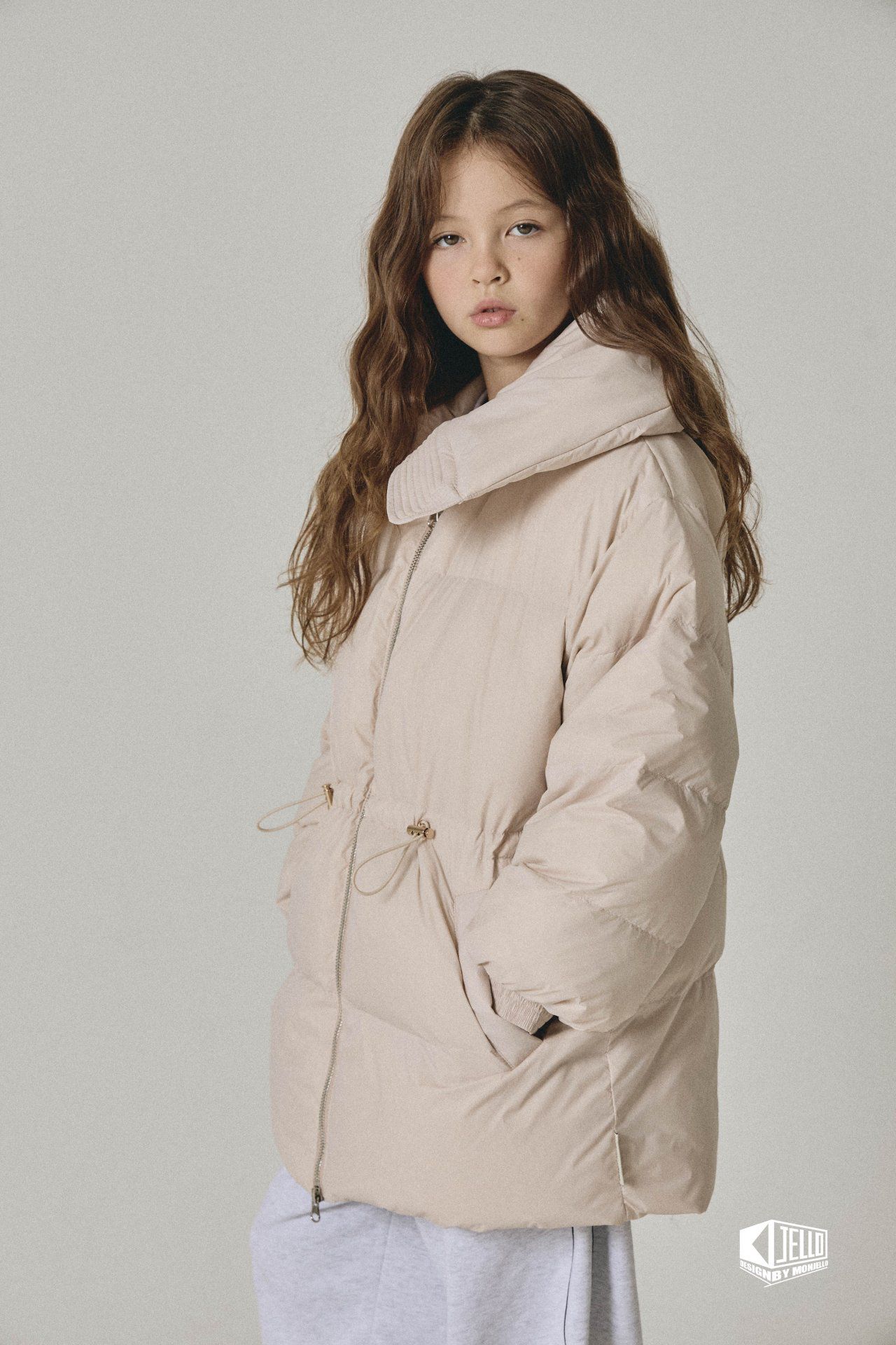 韓國 MONJELLO - (100%羽絨)北國極暖大翻領中長版羽絨外套-米杏｜媽咪愛