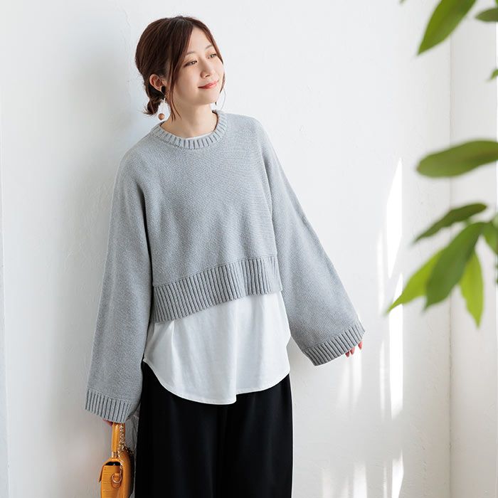 日本 ihuu - 層次穿搭針織上衣套裝-灰杏｜媽咪愛