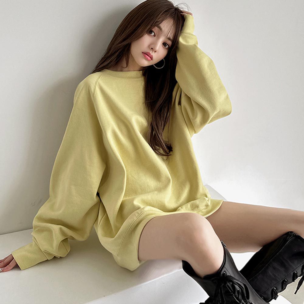 日本 GRL - 圓領內刷毛落肩長袖上衣-煙燻灰 (F)｜媽咪愛