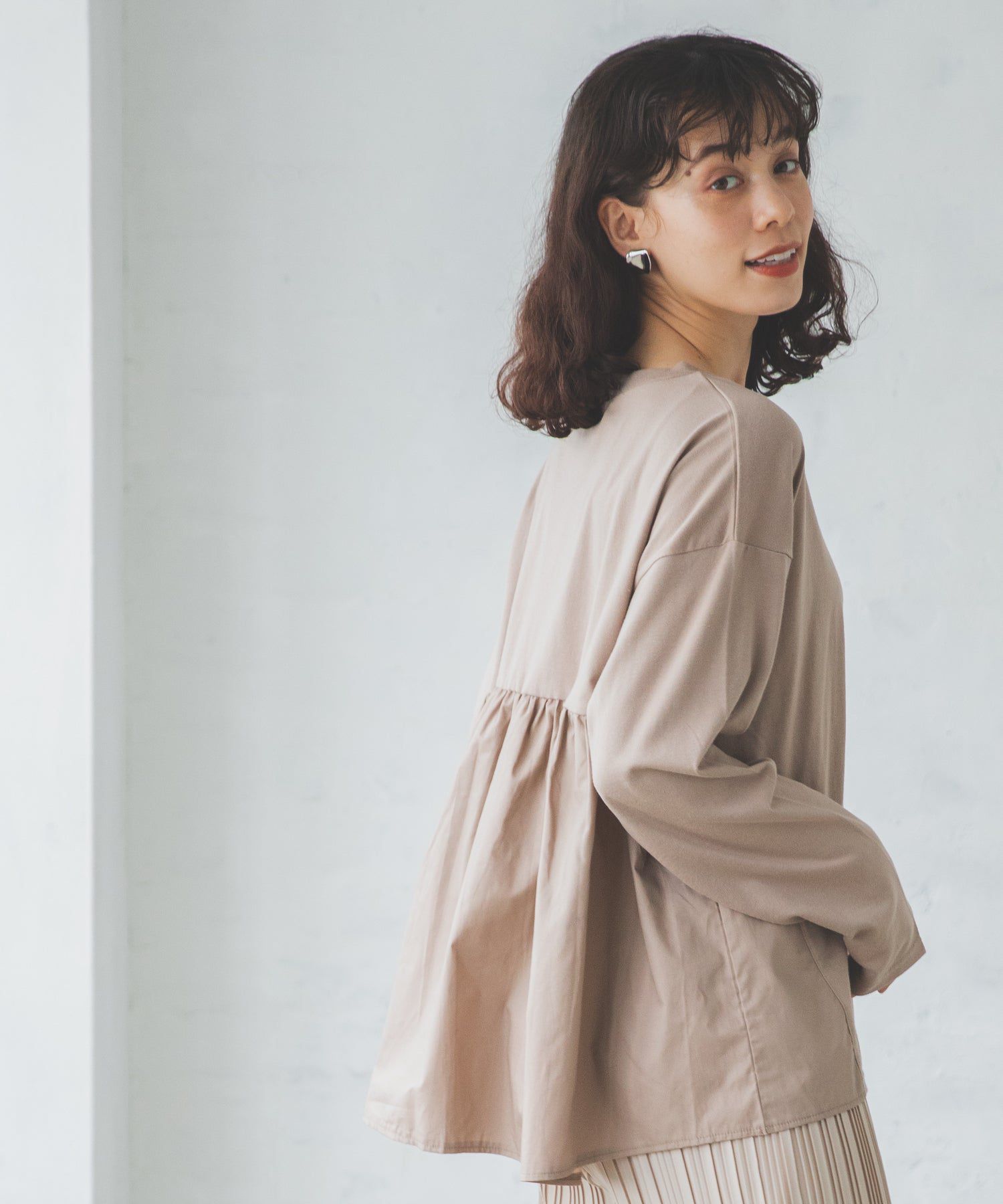 日本 PAIRMANON - 甜美荷葉擺拼接長袖上衣-大人-薰衣草 (FREE)｜媽咪愛