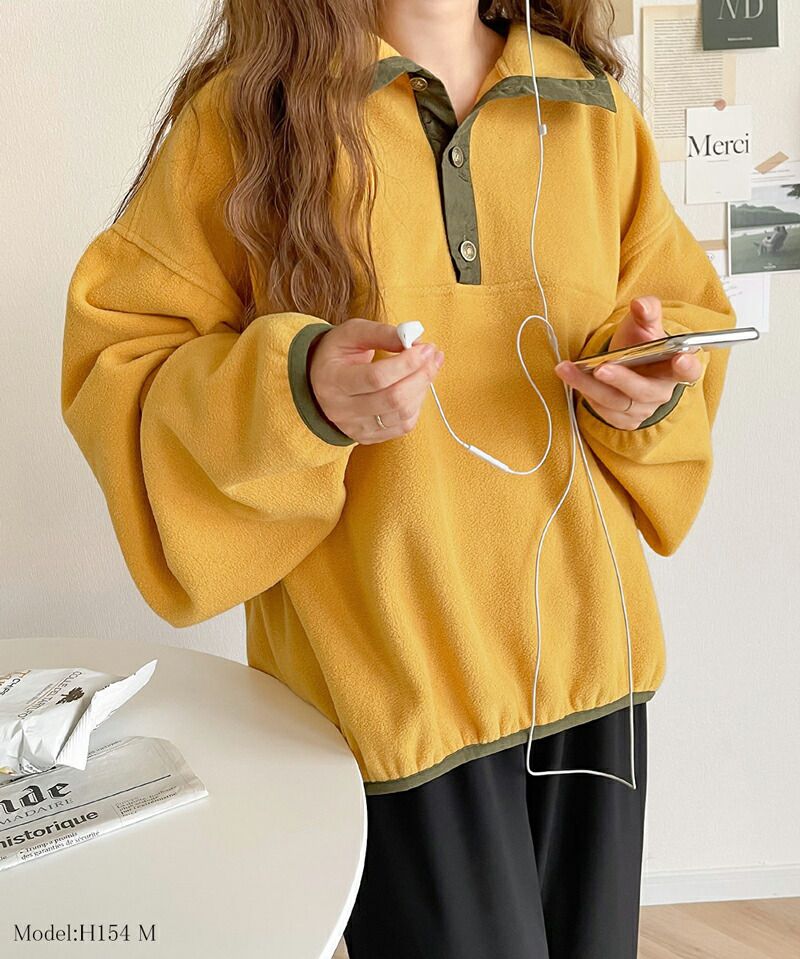 日本 Classical Elf - POLO翻領設計休閒長袖上衣-米杏x棕｜媽咪愛